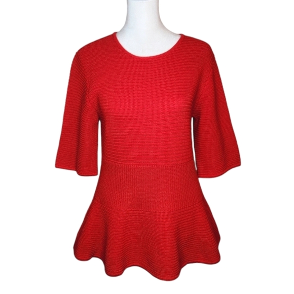 St. John | Sweaters | St John Red Wool Blend Half Sleeve Peplum Sweater ...